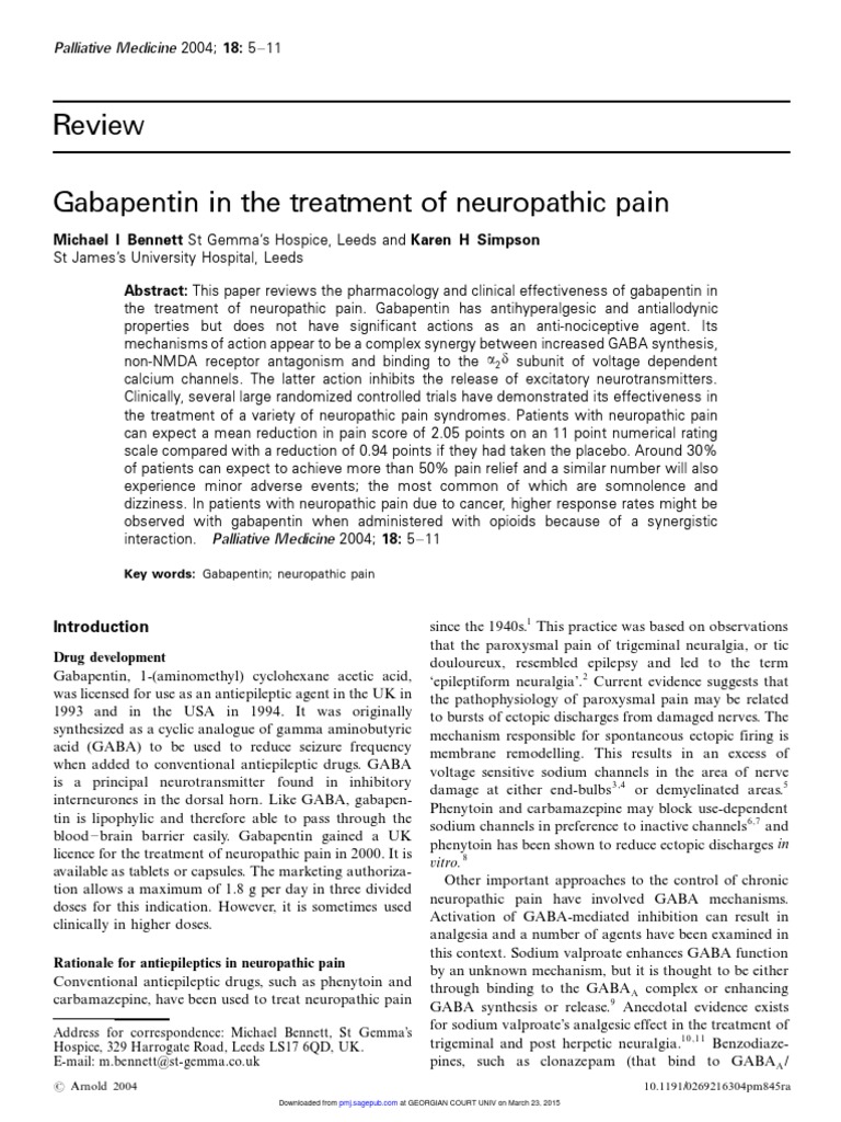 Gabapentin in The Treatment of Neuropathic Pain. | PDF | Analgesic ...