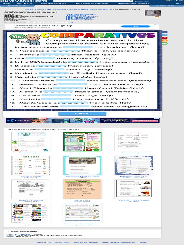 Comparatives - Practice Worksheet1 | PDF | Worksheet | English As A ...