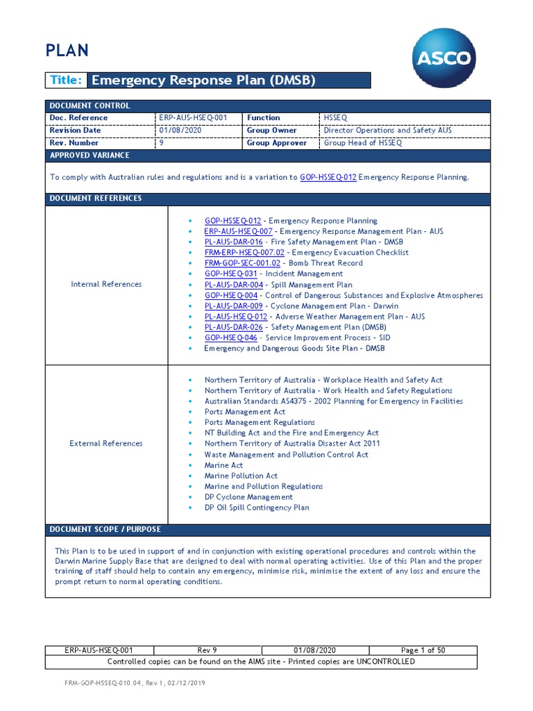 Emergency Response Plan for the Darwin Marine Supply Base Outlining ...