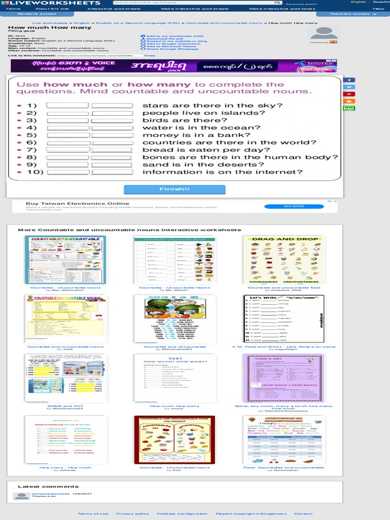 How Much How Many Worksheet | PDF | Worksheet | English As A Second Or ...