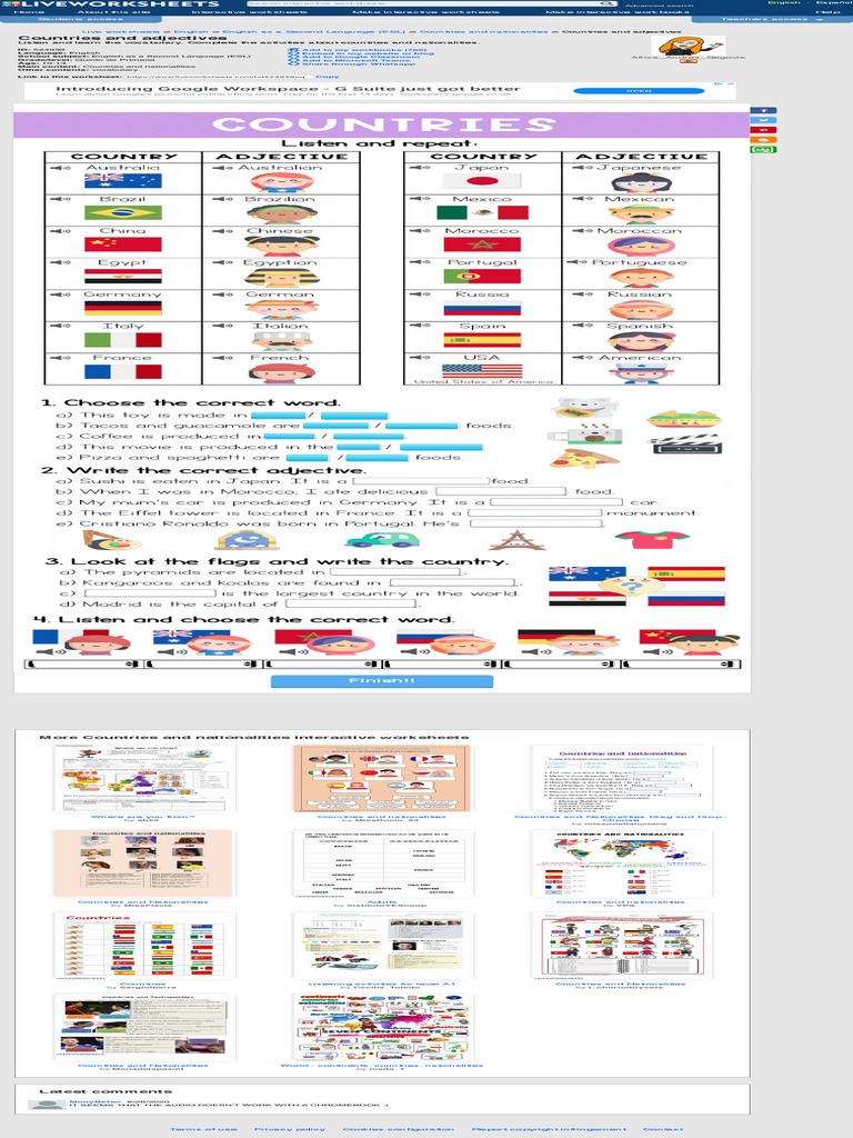Countries and Adjectives Worksheet | PDF | Worksheet | English As A ...
