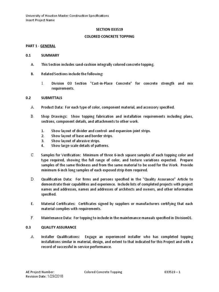 Colored Concrete Topping | PDF | Specification (Technical Standard ...