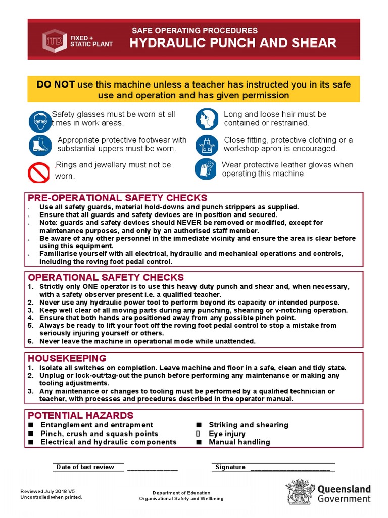 Sop Hydraulic Punch and Shear | PDF | Equipment | Manufactured Goods