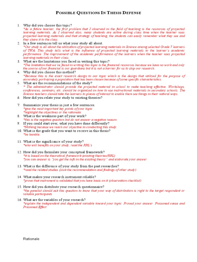 Possible Questions In Thesis Defensed Download Free Pdf Thesis