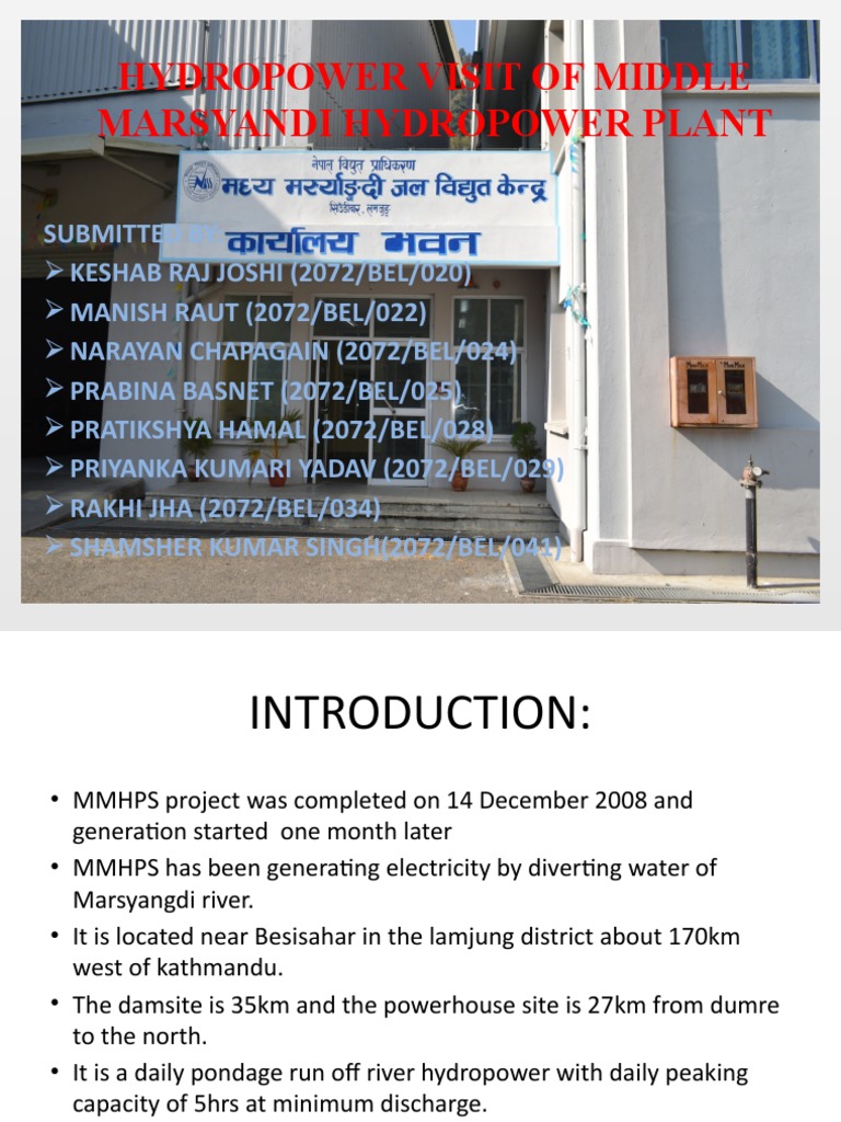 Hydropower Visit of Middle Marsyandi Hydropower Plant: Submitted by ...