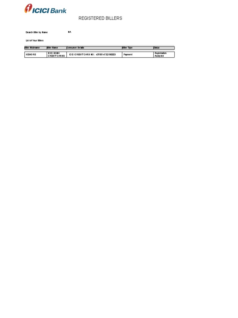 Registered Billers: Search Biller by Name NA | PDF
