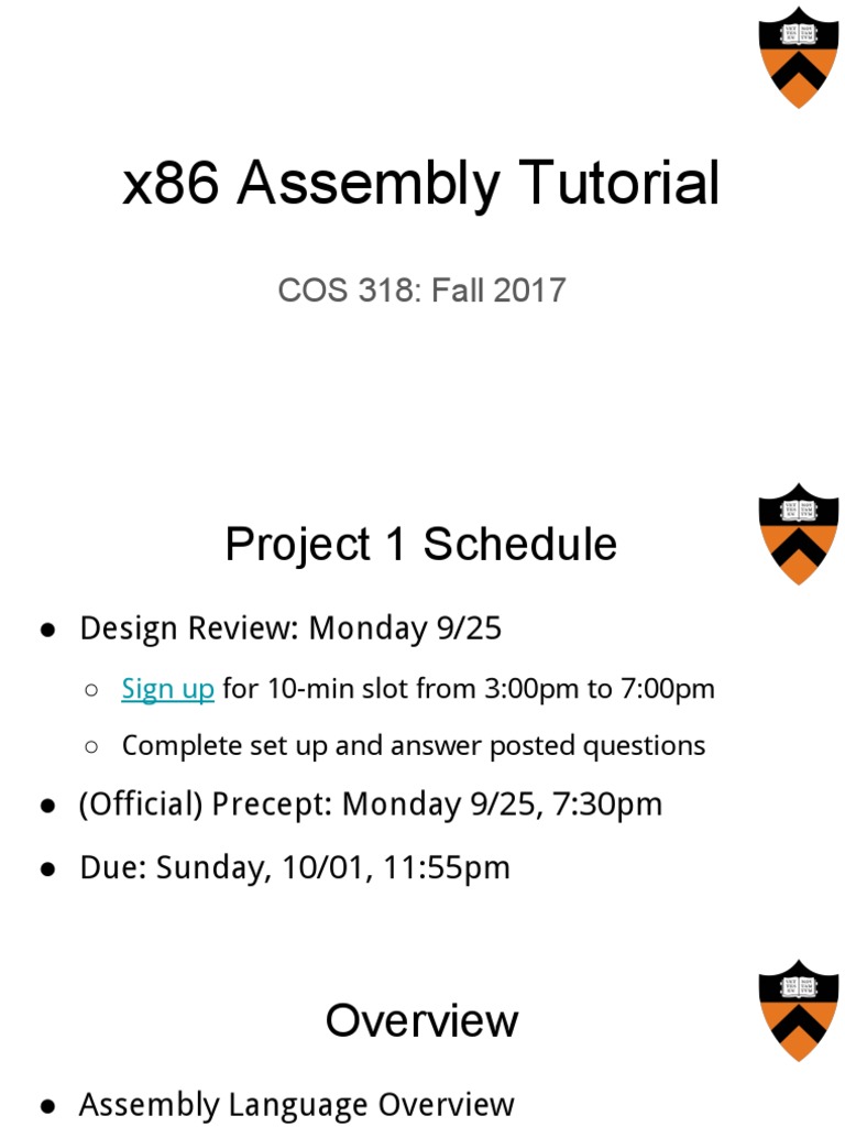 x86 Assembly Tutorial: COS 318: Fall 2017 | PDF | Subroutine | Booting