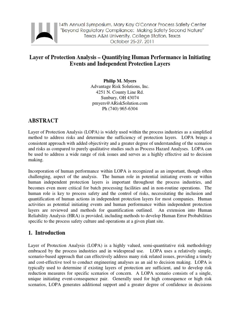 LOPA: Quantifying Human Performance | PDF | Reliability Engineering | Risk