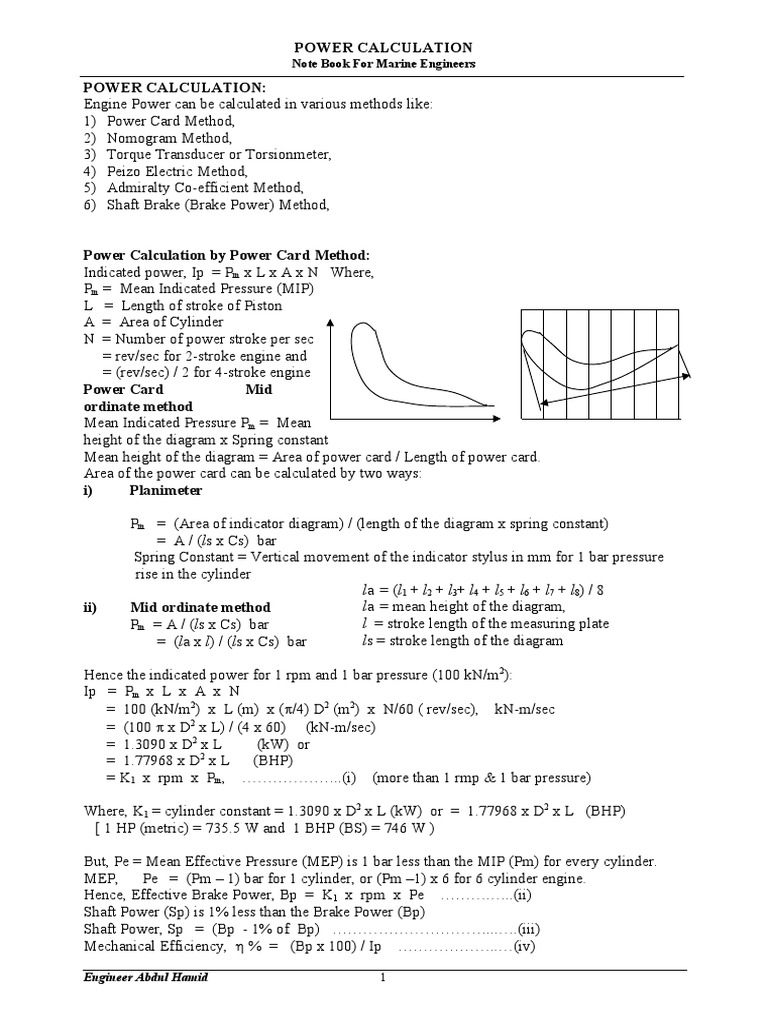 Marine Engine Power Calculation Methods | PDF | Horsepower | Torque