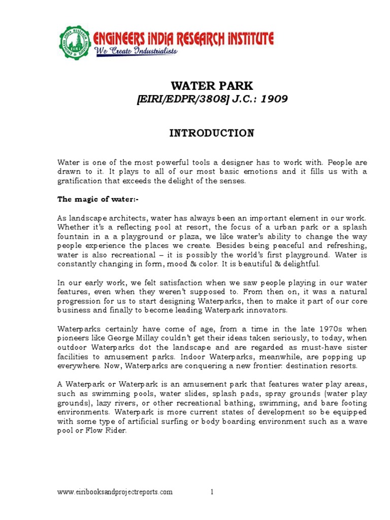 Project Report On Water Park | PDF | Amusement Park | Tourism