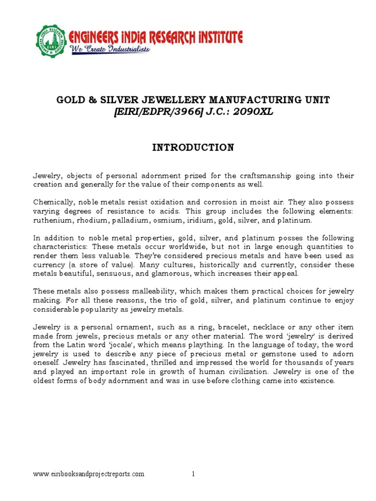 Project Report On Gold & Silver Jewellery Manufacturing Unit | PDF ...
