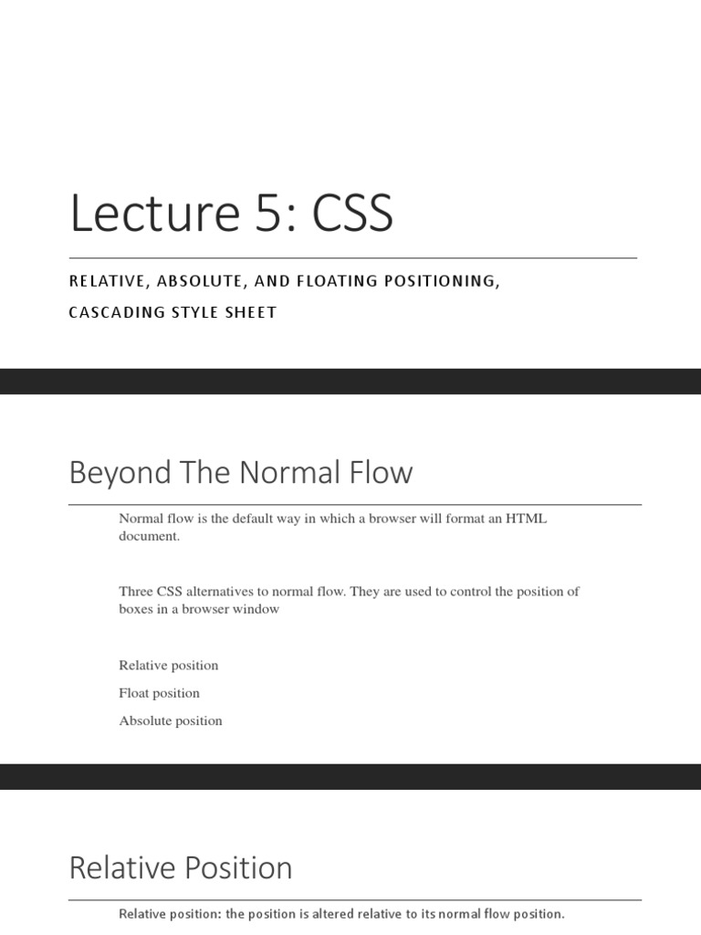 Lecture 5 Css Relative Absolute And Floating Positioning Cascading 3528