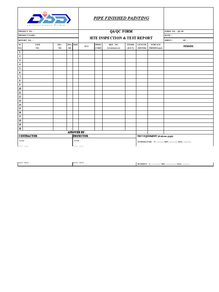 QA/QC Pipe Inspection Report | PDF