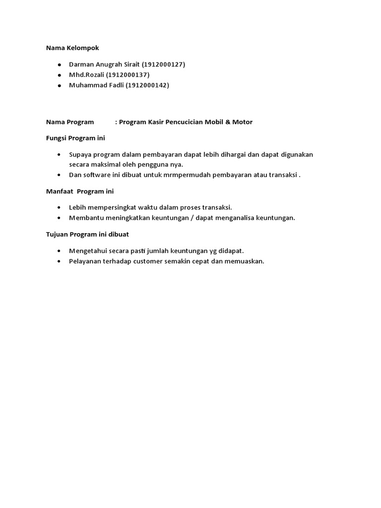 Penjelasan Hasil Dari Program Kasir Cuci Mobil | PDF | Komputer