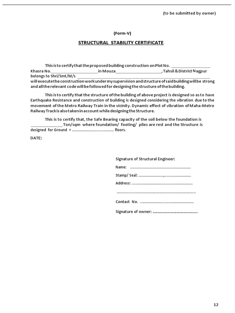 Structural Stability Certificate: (Form-V) | PDF