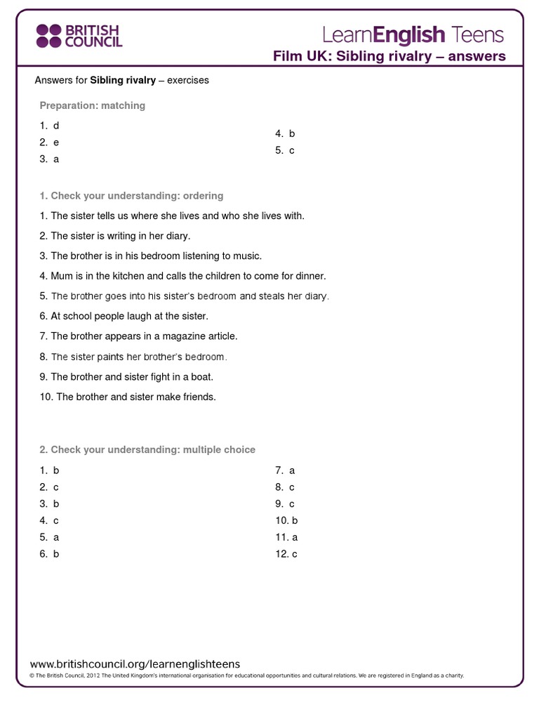 Sibling Rivalry: Answer Key and Exercises | PDF