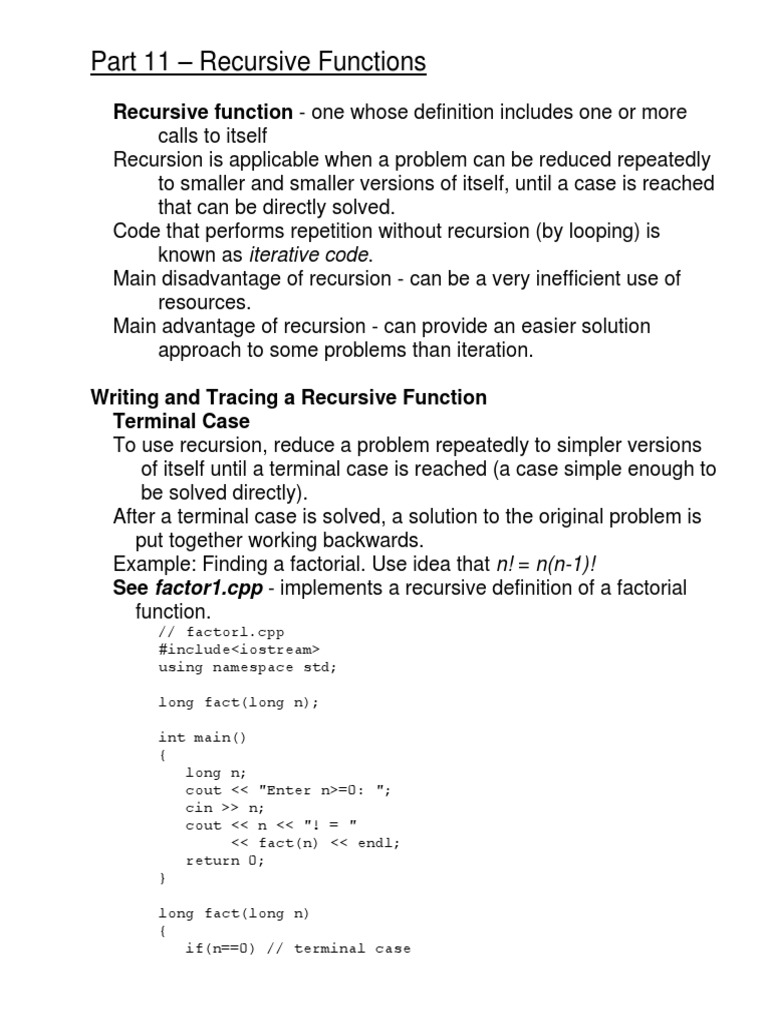 Recursive Functions Writing And Tracing A Recursive Function Terminal Case Download Free Pdf