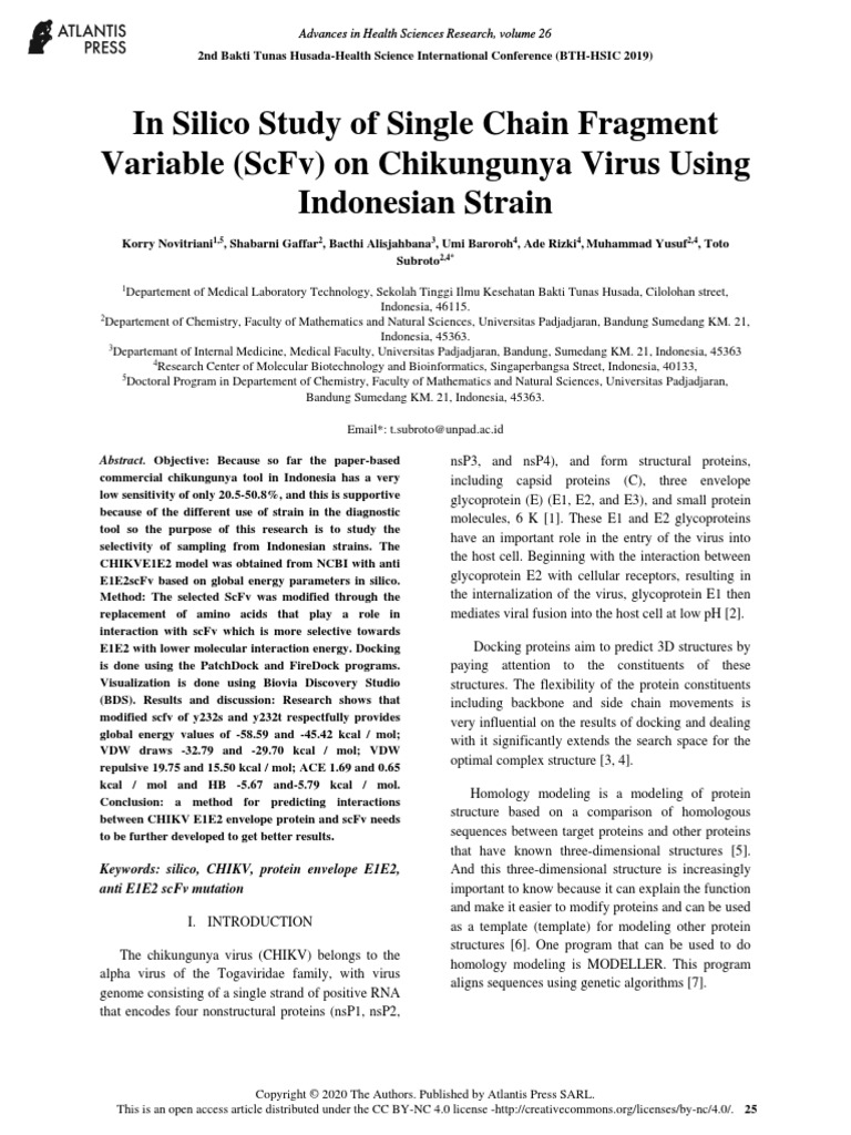 In Silico Study of Single Chain Fragment Variable (SCFV) On Chikungunya Virus Using Indonesian ...