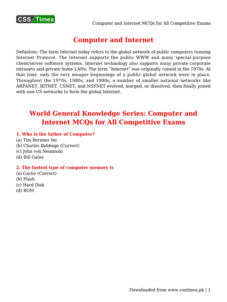 Computer and Internet: 1. Who Is The Father of Computer? | PDF ...