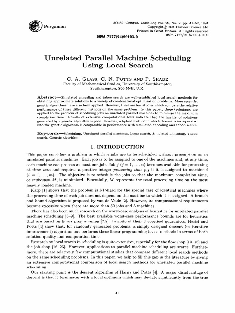 Unrelated Parallel Machine Scheduling Using Local Search | PDF | Genetic Algorithm ...