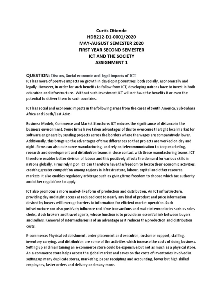 ICT and Society Assignment | PDF | Information And Communications ...