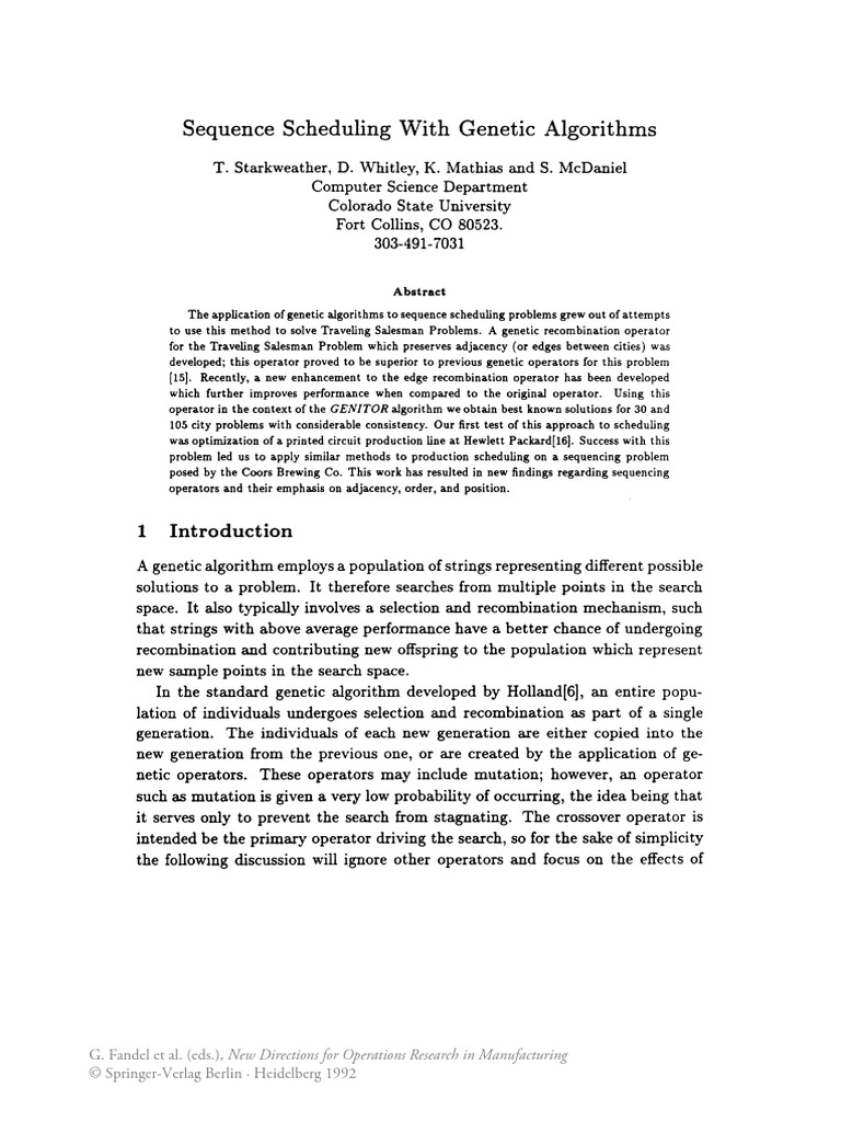 Sequence Scheduling With Genetic Algorithms: GENITOR Algorithm We Obtain Best Known Solutions ...