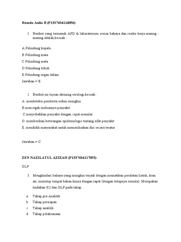 Kuis K3 dan GLP di Laboratorium | PDF