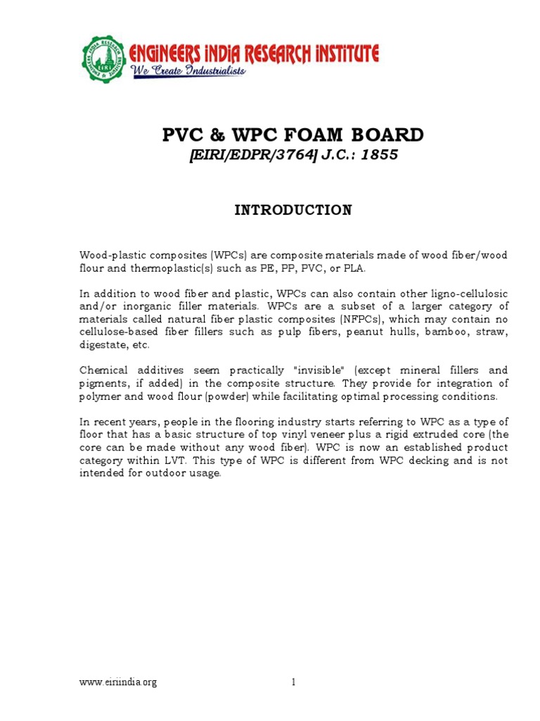 Project Report On PVC & WPC Foam Board | Download Free PDF | Plastic ...