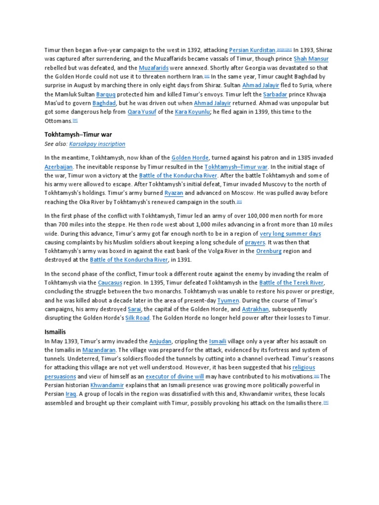 Tokhtamysh-Timur War: Karsakpay Inscription | PDF | Unrest | Violence