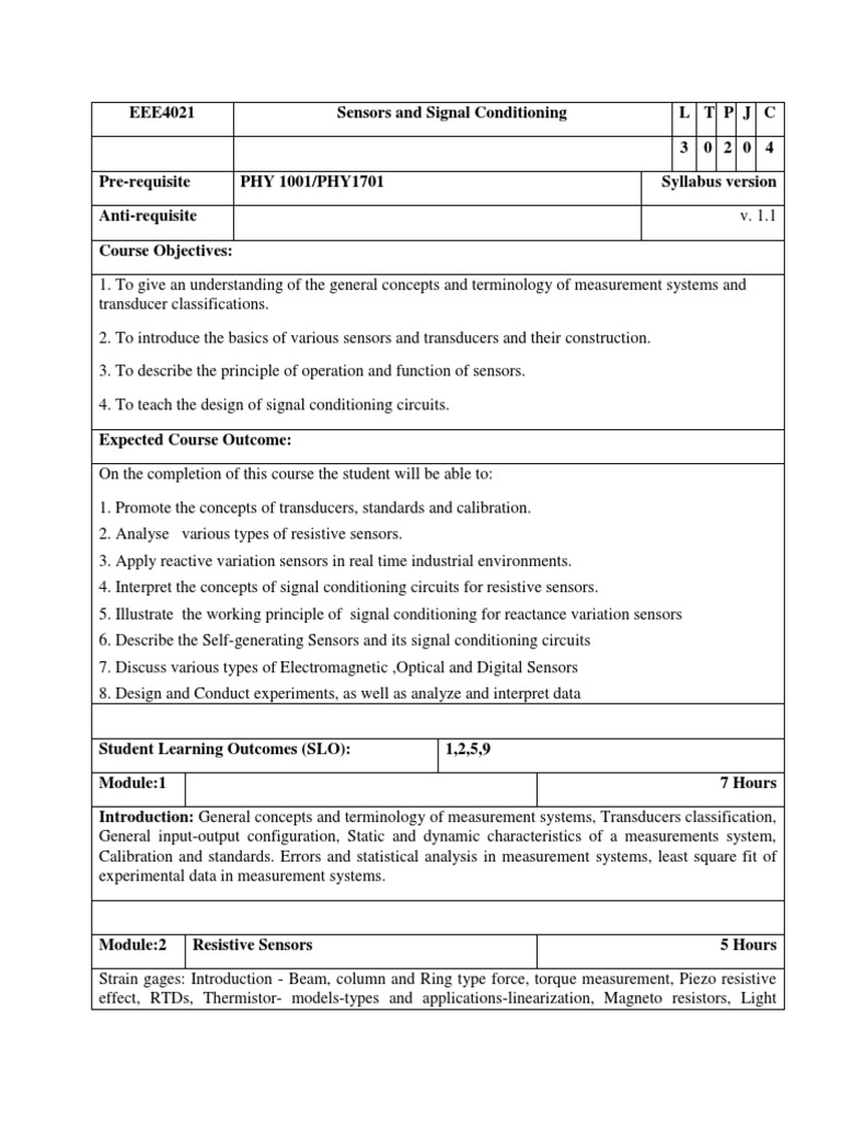 Sensors & Signal Conditioning Course | PDF | Science & Mathematics