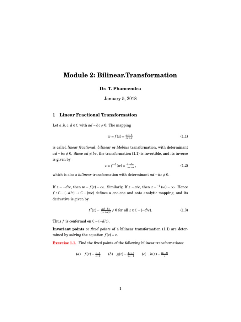 Module 2: Bilinear - Transformation: Dr. T. Phaneendra | PDF | Elementary Mathematics ...