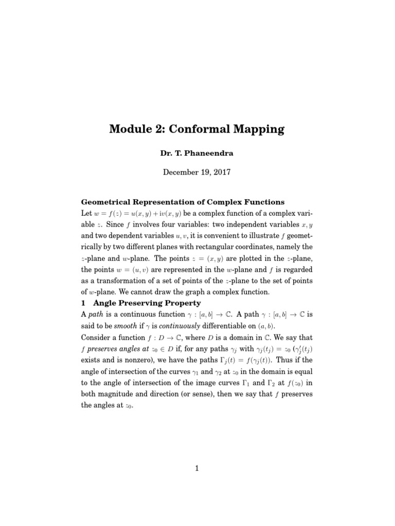 Module 2: Conformal Mapping: Dr. T. Phaneendra | PDF | Complex Number | Function (Mathematics)