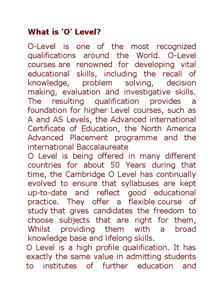 What Is O Level | PDF