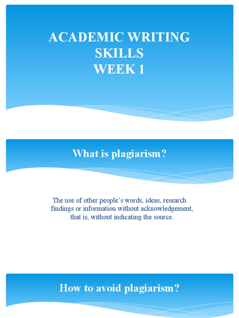Academic Writing Skills Week 1 | PDF | Plagiarism | Learning