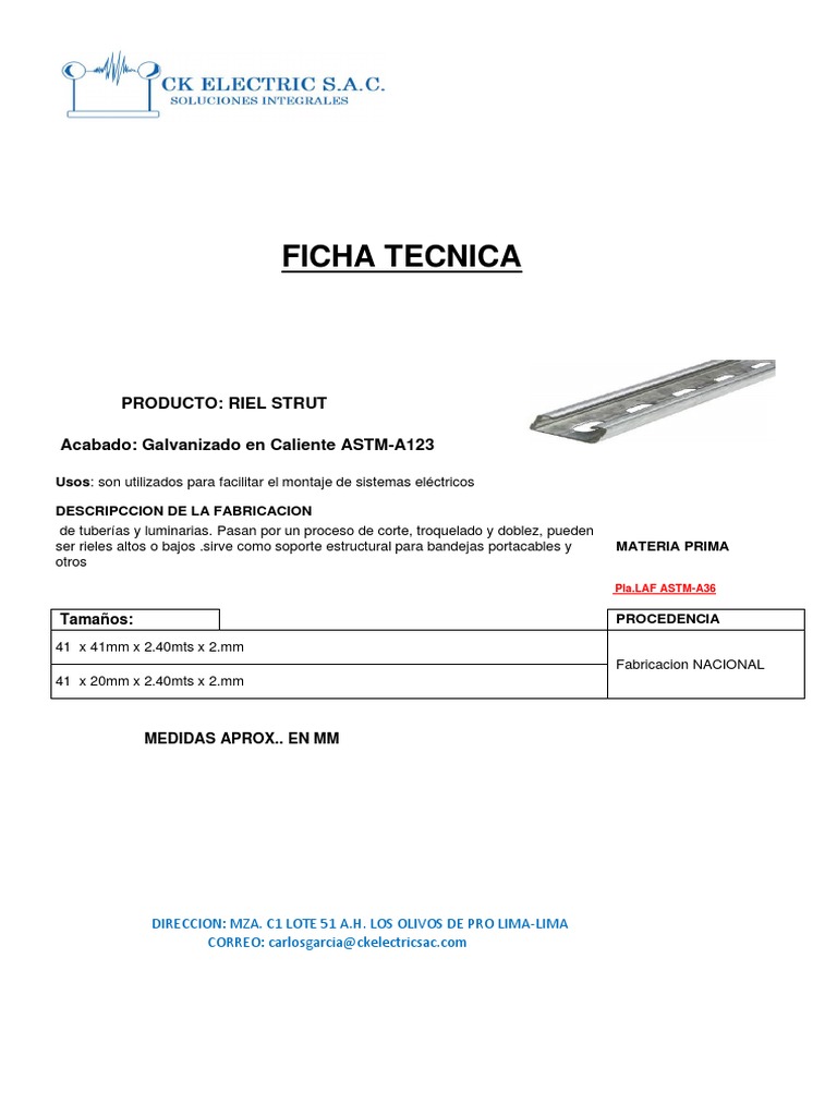 Ficha Tecnica Riel Unistrut | PDF | Tecnología