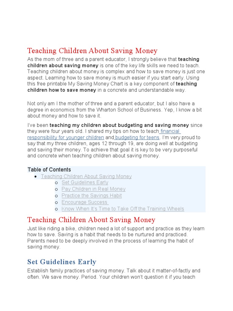 Teaching Children About Saving Money | PDF | Habits | Money