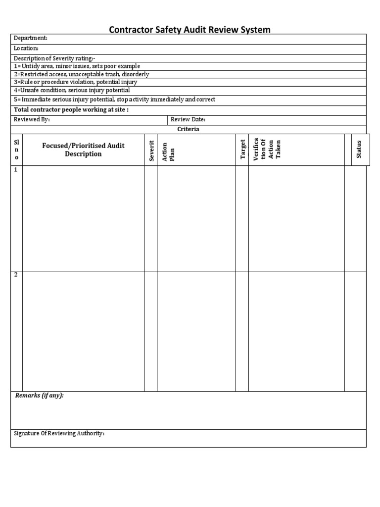 Contractor Safety Audit Review System: Focused/Prioritised Audit ...
