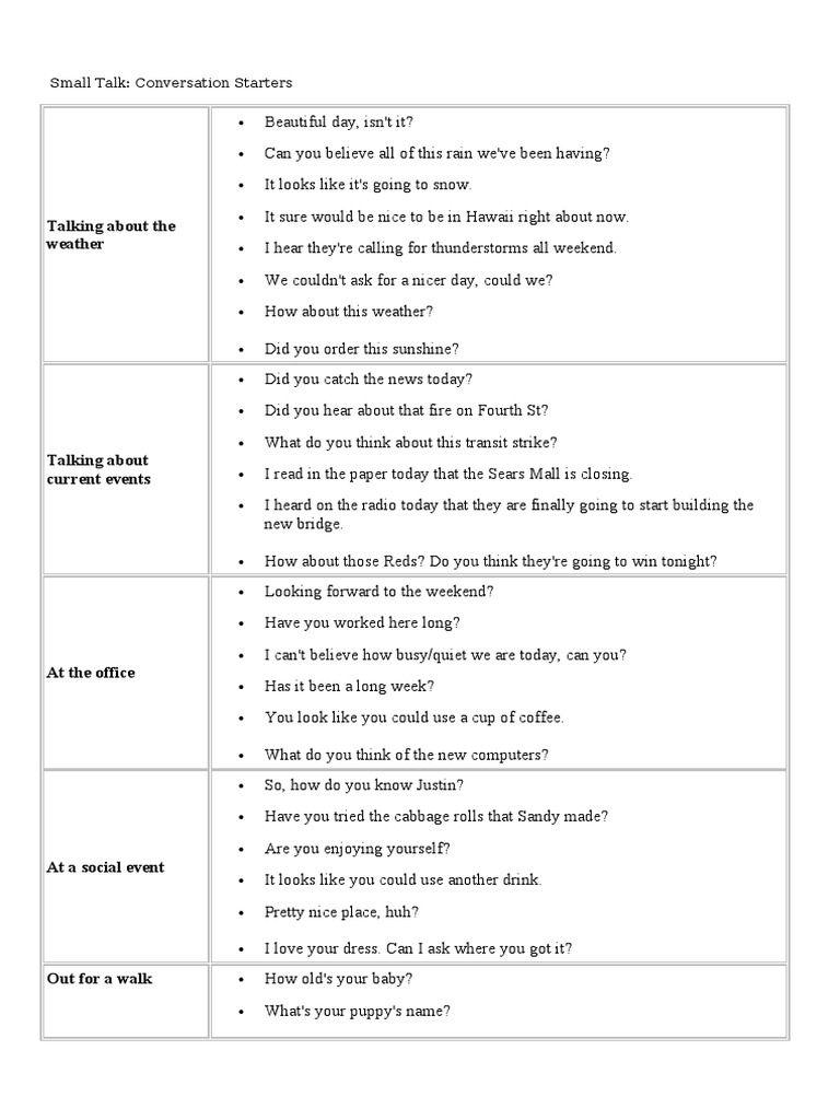 Small Talk - Conversation Starters | PDF