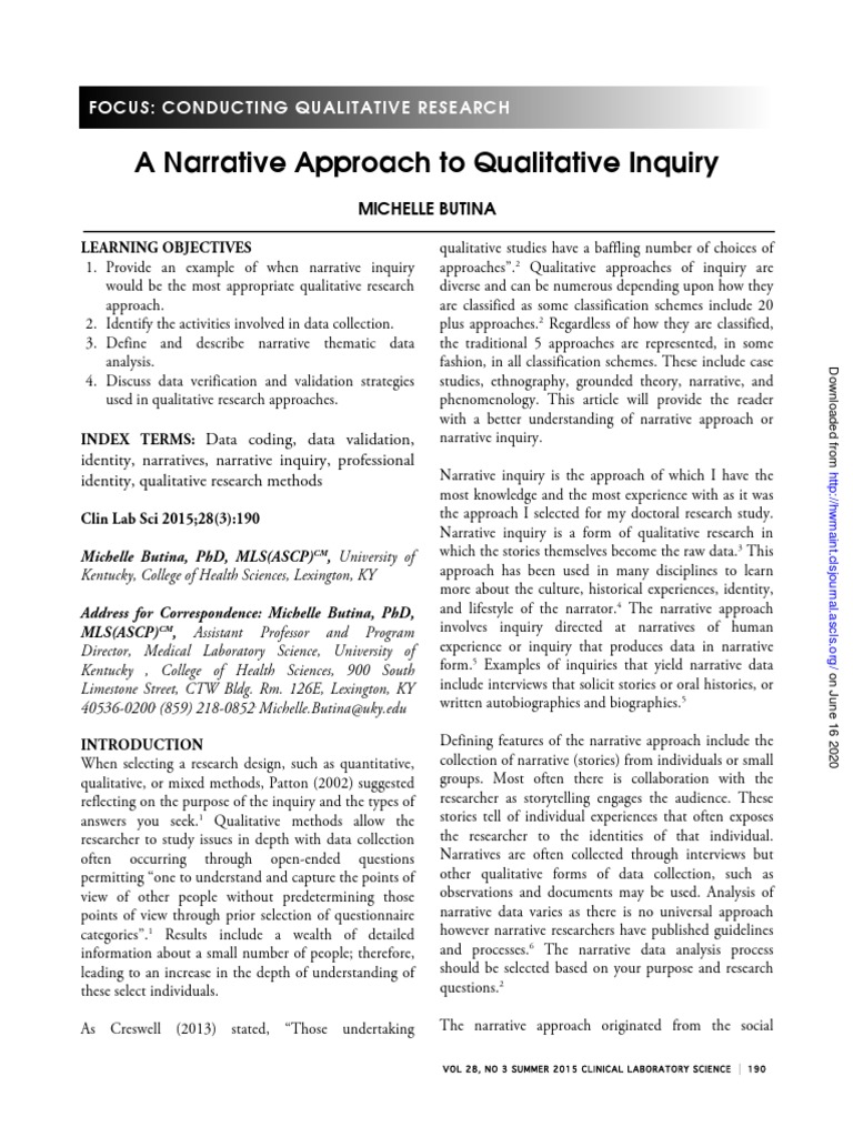 A Narrative Approach To Qualitative Inquiry: Michelle Butina | PDF | Qualitative Research ...