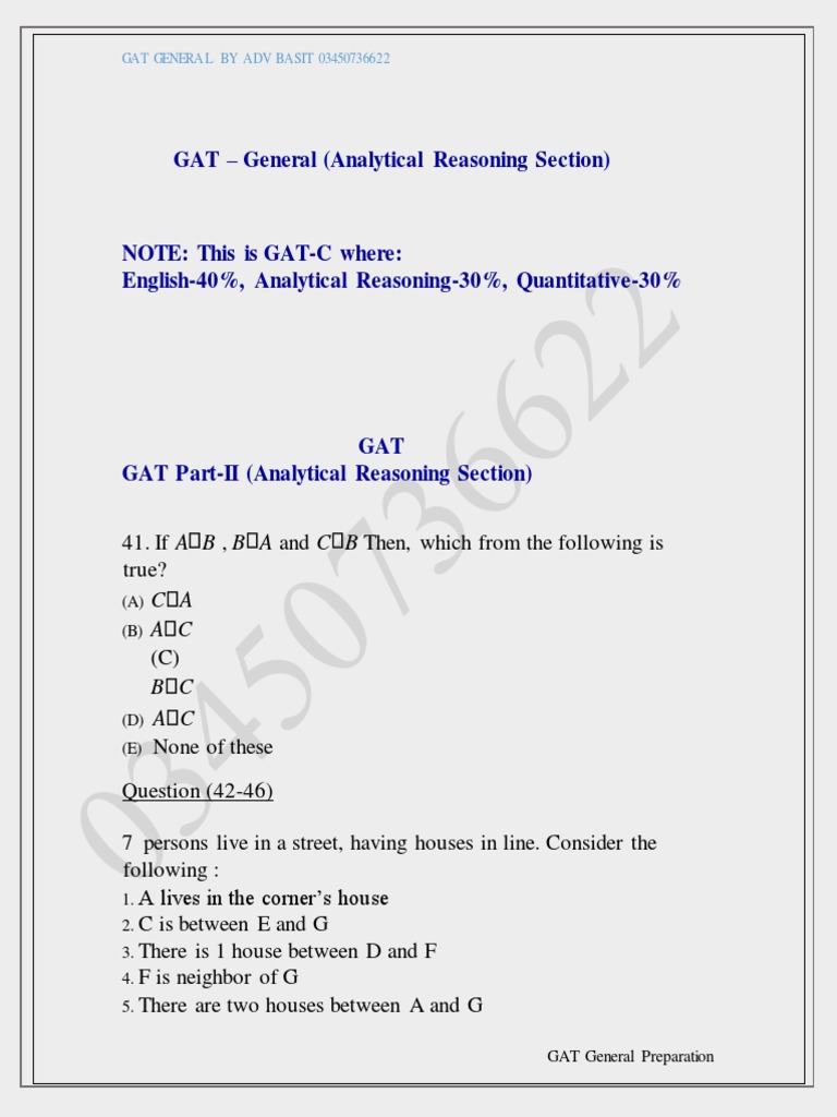 GAT - General (Analytical Reasoning Section) : CA AC BC AC | PDF ...