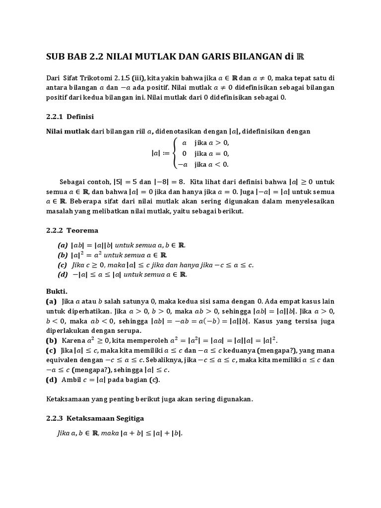 Modul (Sistem Bilangan Riil 2.2) Nilai Mutlak | PDF | Metode & Bahan Ajar | Sains & Matematika