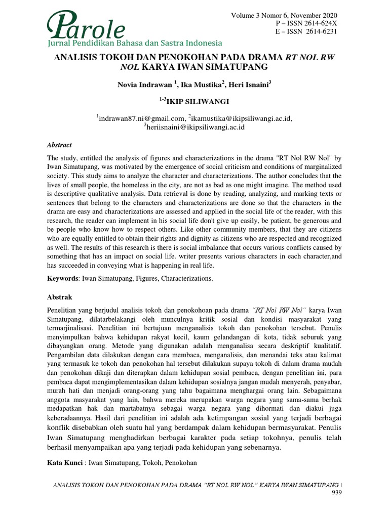 Analisis Tokoh Dan Penokohan Pada Drama RT Nol RW: Nol Karya Iwan ...