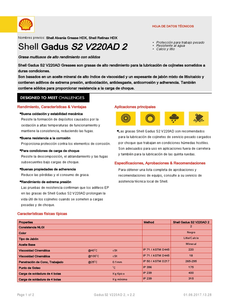 Grasa Shell Gadus S2 V220AD 2 | PDF | Lubricante | Materiales