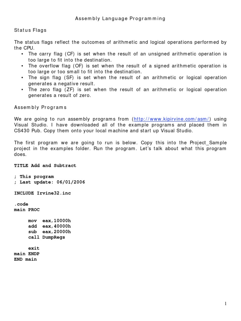 Assembly Language Programming Status Flags | PDF | Computer Hardware ...