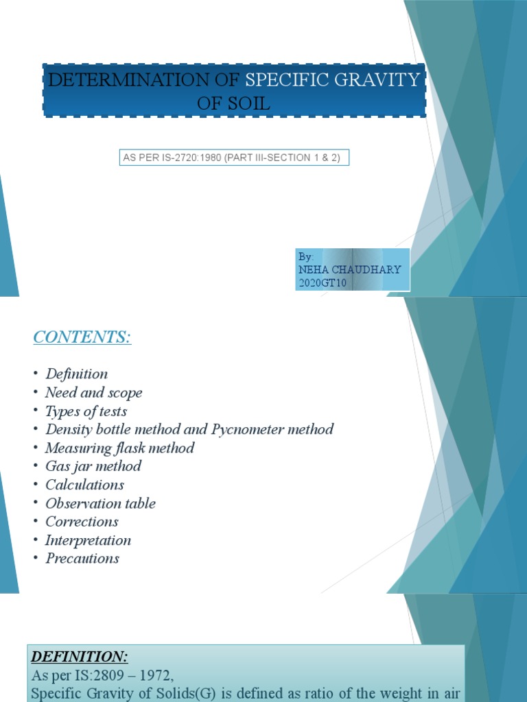 Specific Gravity Determination of Soil | PDF | Density | Soil