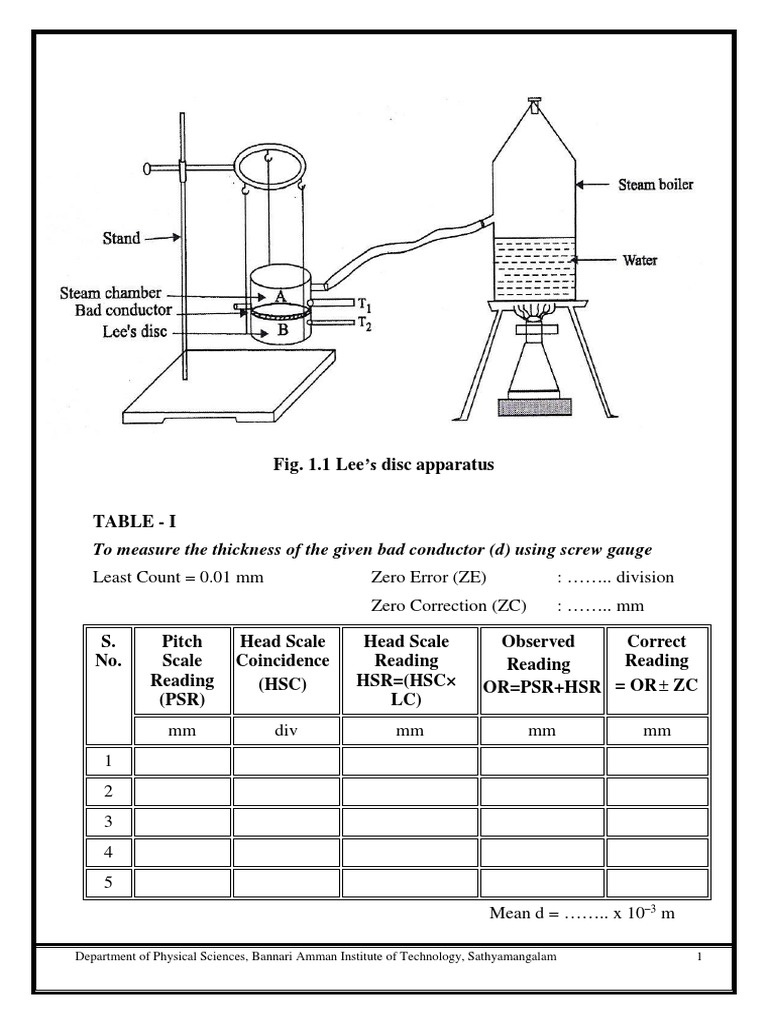 Determination of Thermal Conductivity of a Bad Conductor Using Lee's ...