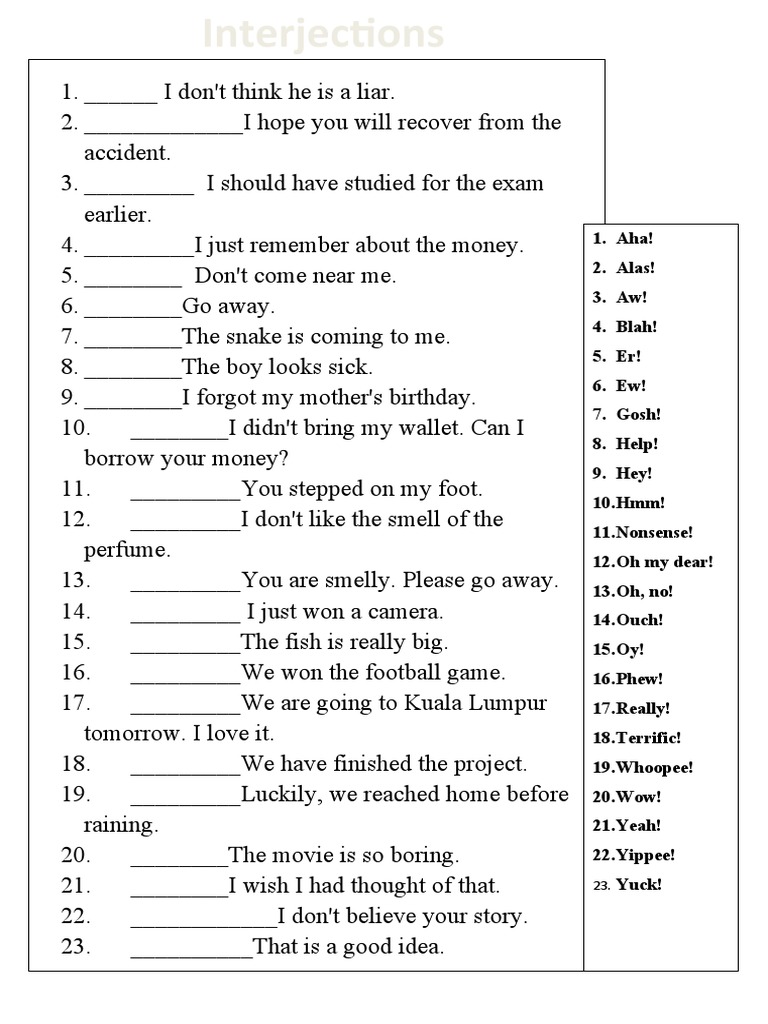 Interjections Exercise | PDF | Semantics | Lexical Semantics