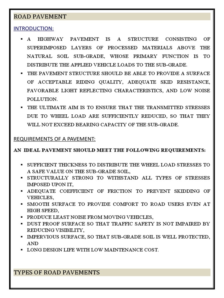 Road Pavement: Requirements of A Pavement | PDF | Road Surface | Road