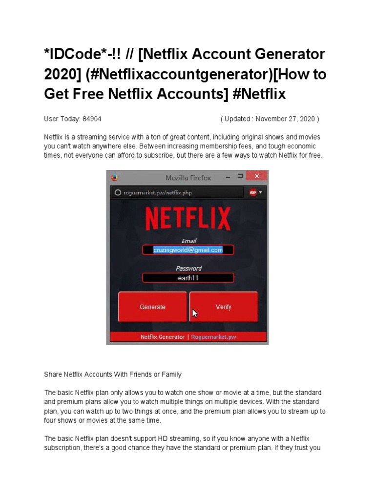 Pinsilent Free Netflix Account 2020 Generator 77hh00cs PDF | PDF ...