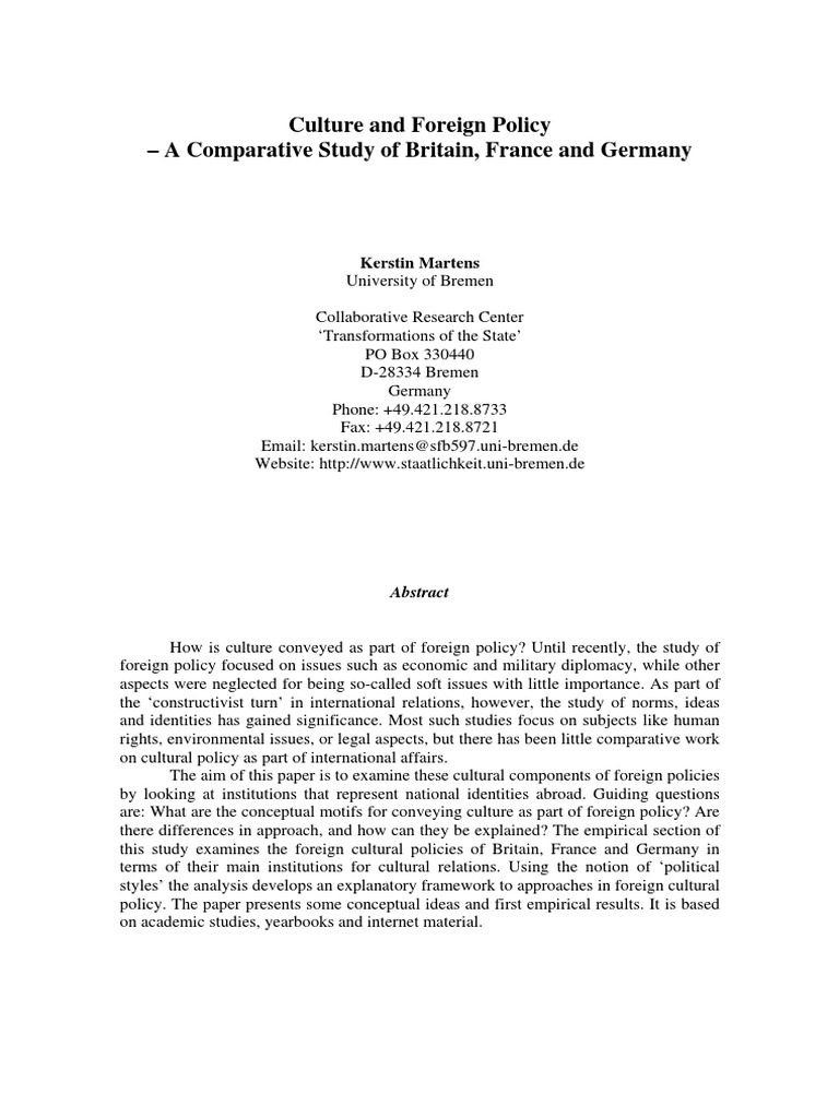 Culture and Foreign Policy - A Comparative Study of Britain, France and ...